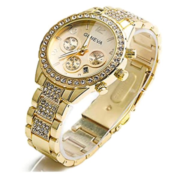 Geneva | Accessories | Gold Floating Crystal Calendar Geneva Ss Watch ...